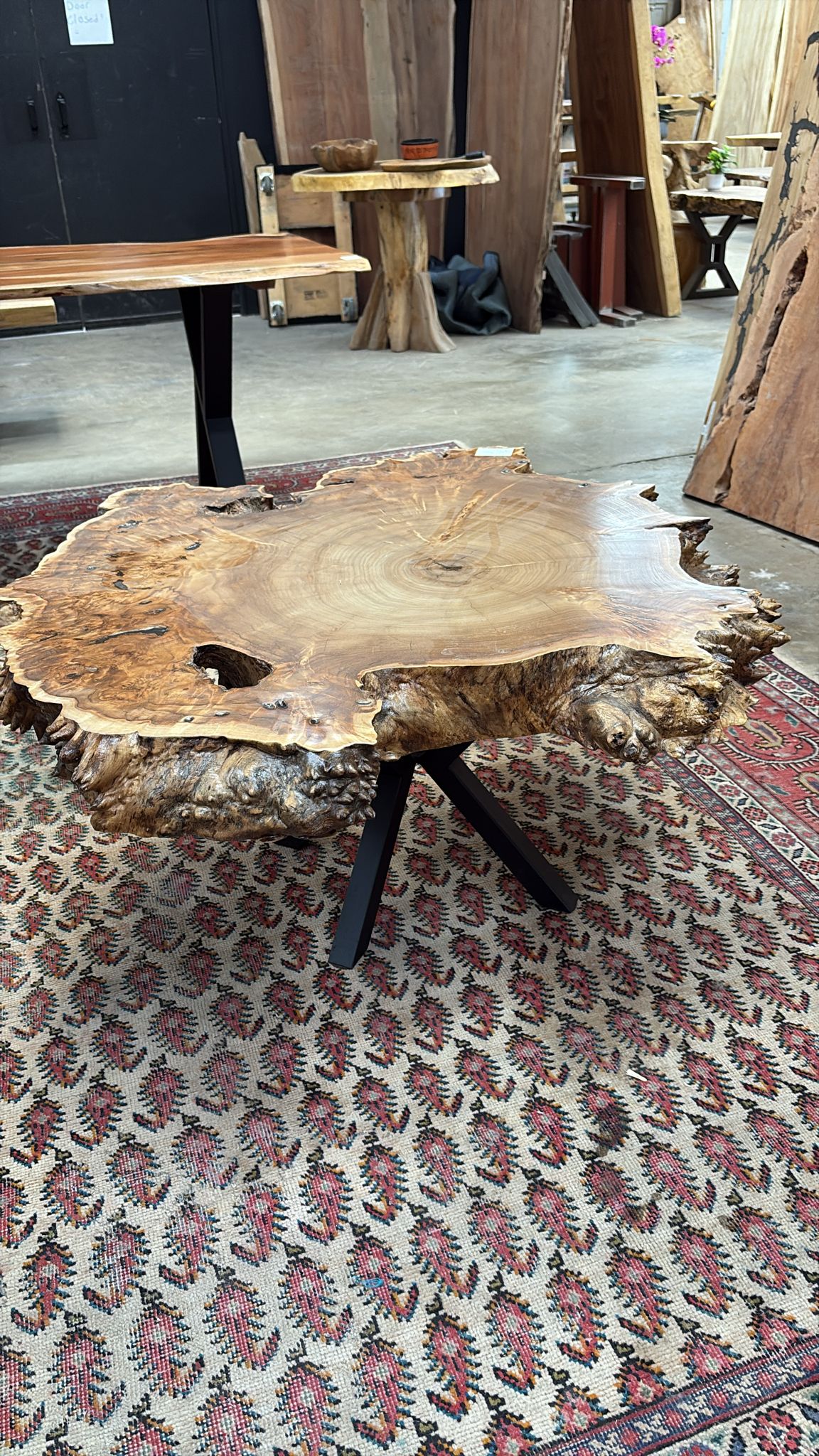 Finished Mappa Burl Coffee Table – 41" W – SAN DIEGO RUSTIC